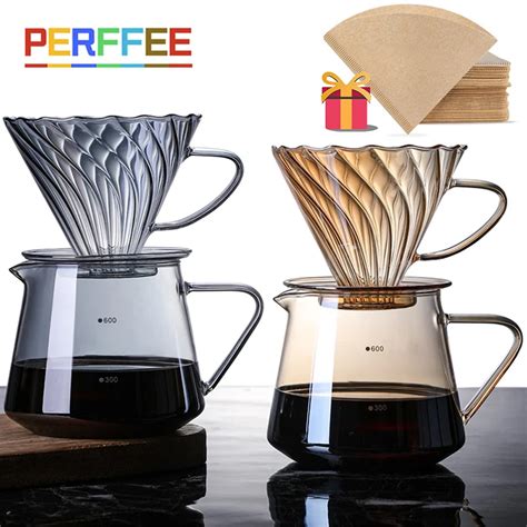 푸어 오버 커피 드리퍼 세트 커피 필터 종이 포함 커피 깔때기 드립 메이커 브루잉 컵 커피 세트 600ml 유리 커피