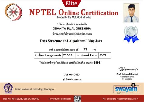 My Nptel Online Certificate On Data Structure And Algorithms Using Java Sujal Dedaniya