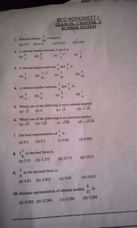 MCQ WORKSHEET CIASS IX CHAPTER NUMBER StudyX