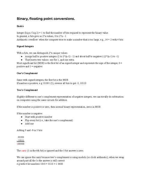 Compsci 110 Full Condensed Notes Binary Floating Point Conversions