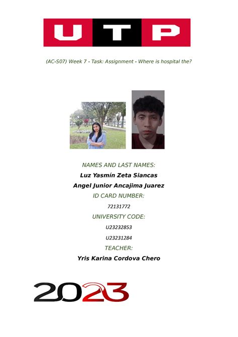 Ingles Semana 07 Task 2 Ac S07 Week 7 Task Assignment Where Is Hospital The Names