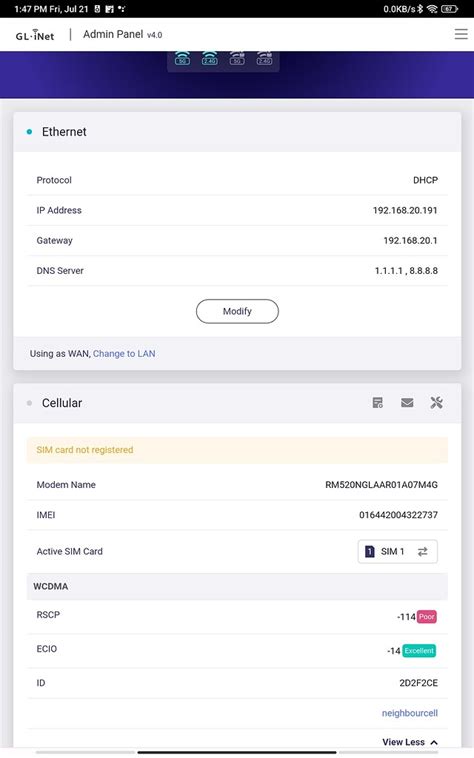 Sim Card Not Registered Internet Not Working Cellular USB Modems GL INet