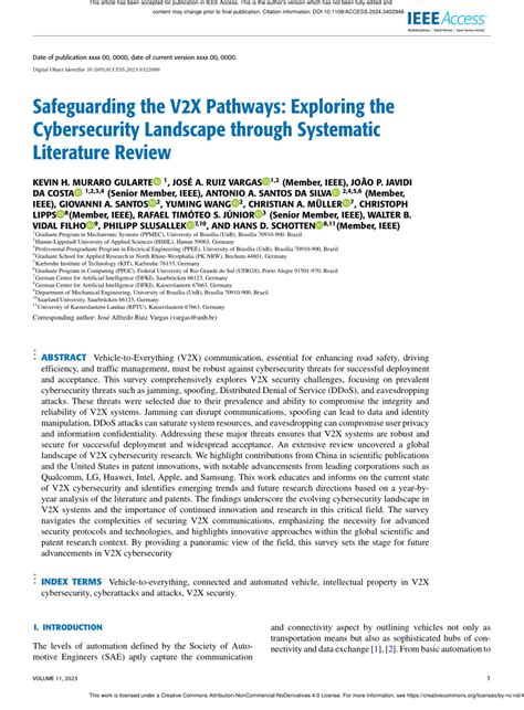Pdf Safeguarding The V2x Pathways Exploring The Cybersecurity Landscape Through Systematic