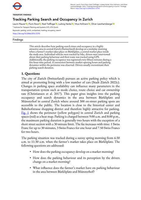 Pdf Tracking Parking Search And Occupancy In Zurich