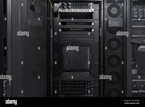 Data Center With Multiple Rows Of Fully Operational Server Racks Modern Telecommunications