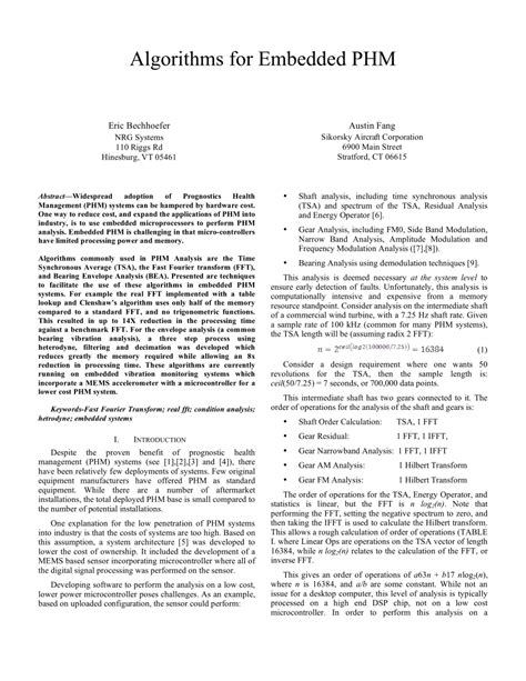 Pdf Algorithms For Embedded Phm