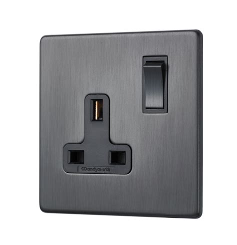 Dark Antique Bronze Screwless Single Socket Gang Single Switched Wandsworth Electrical
