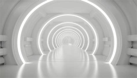 White Futuristic Tunnel In Modern Spaceship With Light Minimalist