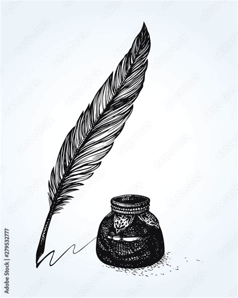 Vector Freehand Drawing Of Ancient Pen And Inkwell Stock Vector Adobe