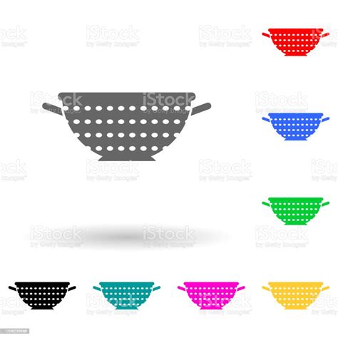 소쿠리 멀티 컬러 스타일 아이콘입니다 Ui 및 Ux 웹 사이트 또는 모바일 응용 프로그램에 대한 간단한 문양 부엌 도구 아이콘의 평면 벡터 가정 생활에 대한 스톡 벡터 아트