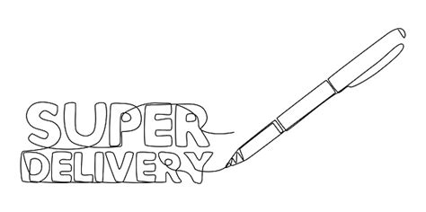 연필 펠트 팁 펜으로 쓴 슈퍼 딜리버리 텍스트의 연속 한 줄 얇은 선 그림 벡터 개념입니다 윤곽 그리기 창의적인 아이디어 검은