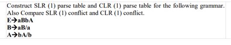 Solved Construct SLR Parse Table And CLR Parse Table Chegg