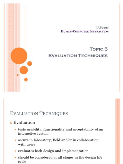 Hci 5 Evaluation Techniques Pdf Usability Experiment