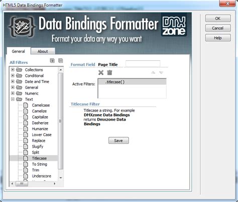 General And Text Filters In Data Bindings Formatter Dmxzonecom