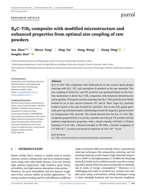 B4c‒tib2 Composite With Modified Microstructure And Enhanced Properties From Optimal Size