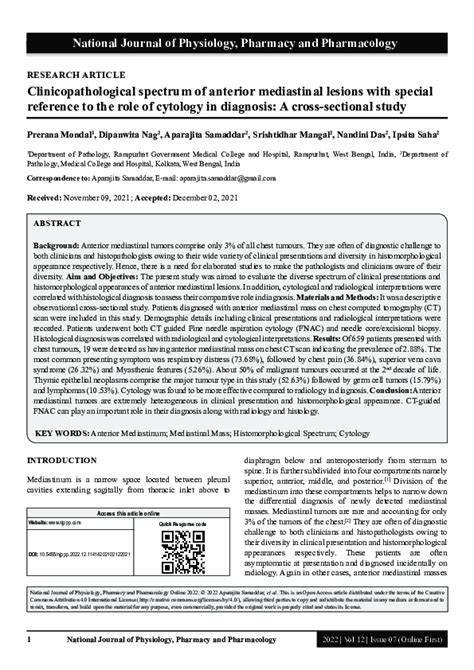 Pdf Clinicopathological Spectrum Of Anterior Mediastinal Lesions With