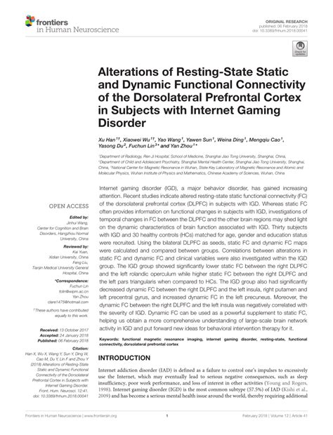 Pdf Alterations Of Resting State Static And Dynamic Functional Connectivity Of The