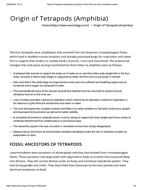Origin Of Tetrapods Amphibia Pdf
