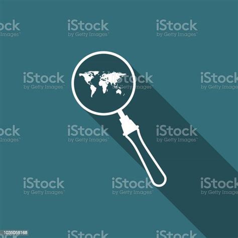 돋보기로 긴 그림자와 고립 된 세계 지도 아이콘 세계 분석 글로벌 검색 기호입니다 평면 디자인입니다 벡터 일러스트 레이 션 개념에 대한 스톡 벡터 아트 및 기타 이미지