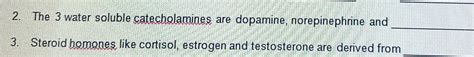 Solved The 3 ﻿water Soluble Catecholamines Are Dopamine