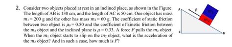 Solved Consider Two Objects Placed At Rest In An Inclined Chegg