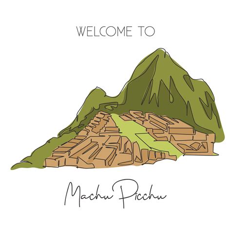 dibujo de una sola línea continua punto de referencia de machu picchu