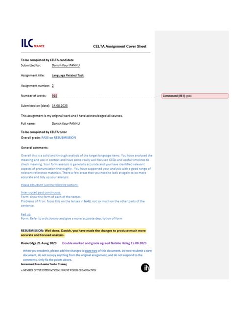 Celta Assignment 2 2ndsub Marked Pdf Word English Language