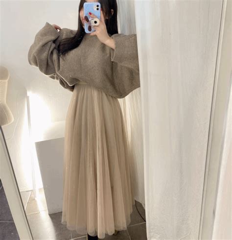 2col 쇼팽 쉬폰 망사 레이스 샤 발레리나 밴딩 플레어 롱 스커트 에이블리