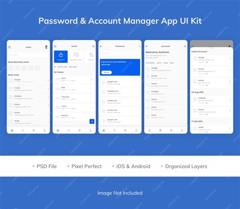 Premium Psd Password Amp Account Manager App Ui Kit