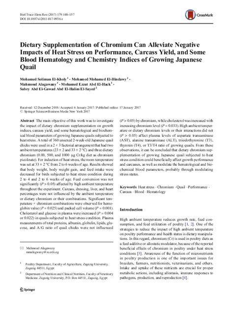 Pdf Dietary Supplementation Of Chromium Can Alleviate Negative Impacts Of Heat Stress On