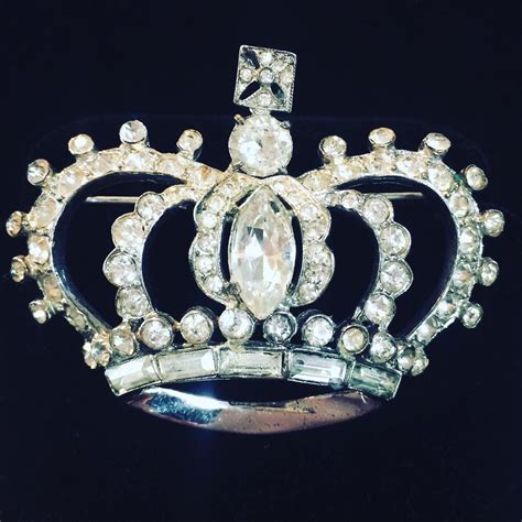 Vintage Coro Craft Sterling Crystal Crown Brooch Gem