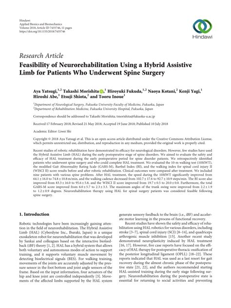 Pdf Feasibility Of Neurorehabilitation Using A Hybrid Assistive Limb For Patients Who