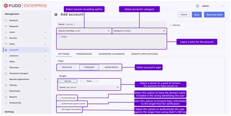 creating a forward account — fudo enterprise 5 5 system documentation