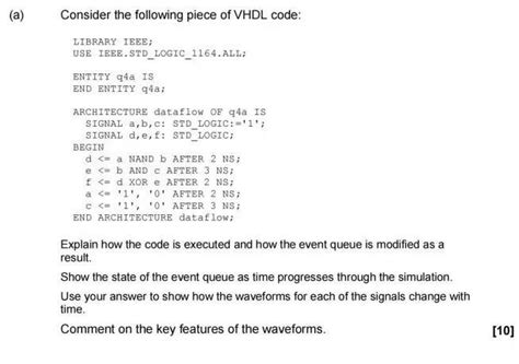 A Consider The Following Piece Of Vhdl Code