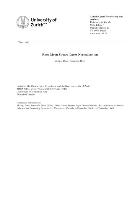 Pdf Root Mean Square Layer Normalization
