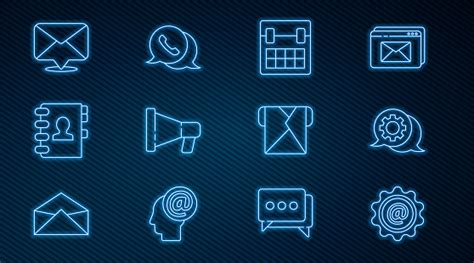 음성 아이콘으로 메일 및 전자 메일 음성 버블 채팅 캘린더 메가폰 주소록 봉투 및 전화 통화를 설정합니다 벡터 Brand Name Online Messaging