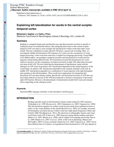 Pdf Explaining Left Lateralization For Words In The Ventral