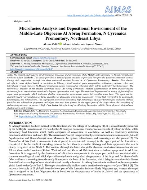 Pdf Microfacies Analysis And Depositional Environment Of The Middle Late Oligocene Al Abraq
