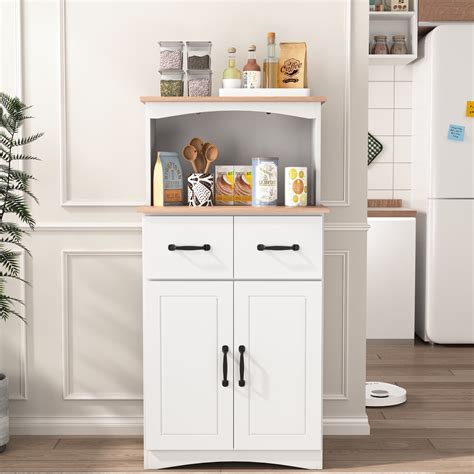 Wooden Kitchen Storage White Pantry Cabinet With Microwave Space