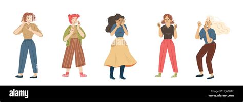 Startled Woman Scream Female Character With Frightened Face Yell Afraid Scared Girl Shock