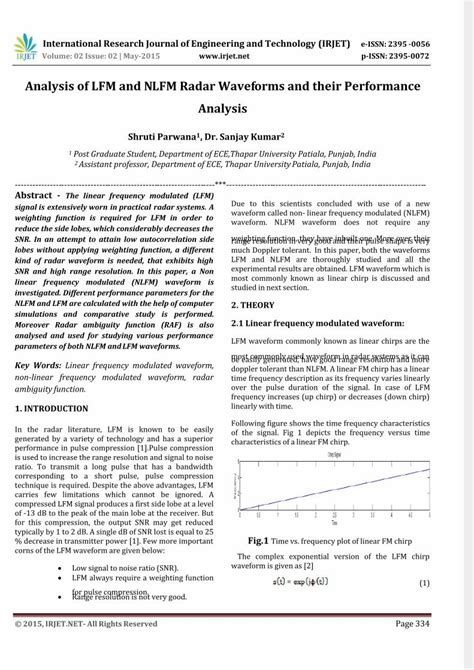 Pdf Irjet Analysis Of Lfm And Nlfm Radar Waveforms And Their