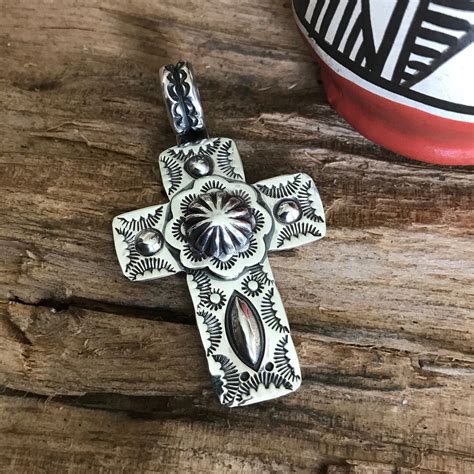 Cross Pendant Sterling Silver Navajo Repousse Southwestern Jewelry
