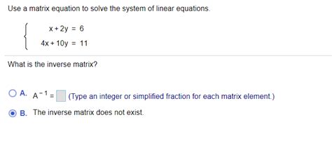 Solved Use A Matrix Equation To Solve The System Of Linear Chegg Com
