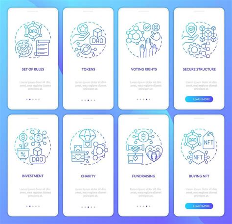 Dao Elements And Usage Purpose Blue Gradient Onboarding Mobile App Screens Set Walkthrough 4