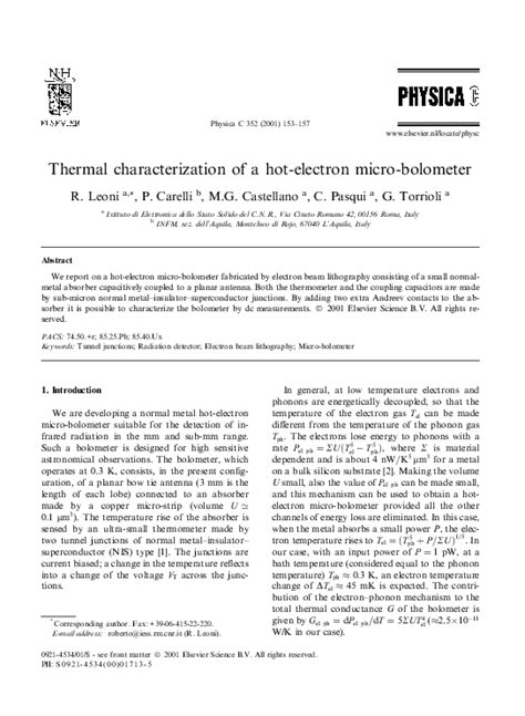 Pdf Thermal Characterization Of A Hot Electron Micro Bolometer