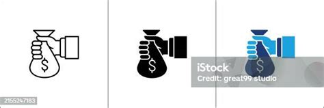 돈 가방 아이콘을 들고 손입니다 이익 아이콘 수입 기호입니다 비즈니스 아이콘입니다 벡터 스톡 일러스트 흰색 배경에 고립되어 있습니다 벡터 로고 디자인 템플릿 가격에 대한