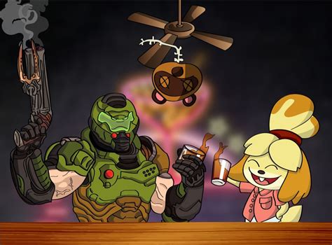 Doom Slayer And Isabelle Enjoying A Drink