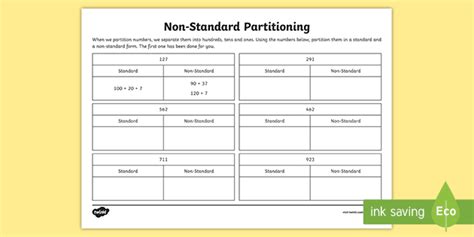 Non Standard Partitioning Worksheet Professor Feito
