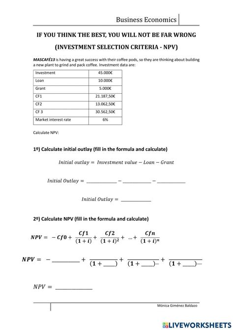 Investment Criteria Npv Worksheet Live Worksheets Worksheets Library