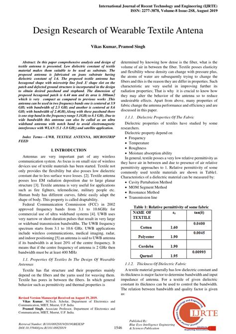 Pdf Design And Analysis Of Wearable Textile Antenna